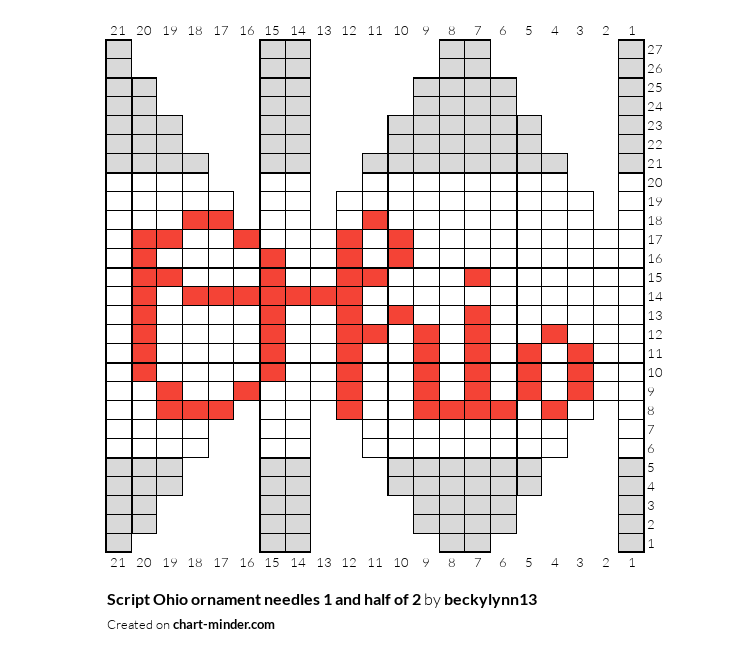 Script Ohio ornament needles 1 and half of 2 by beckylynn13 | Chart Minder