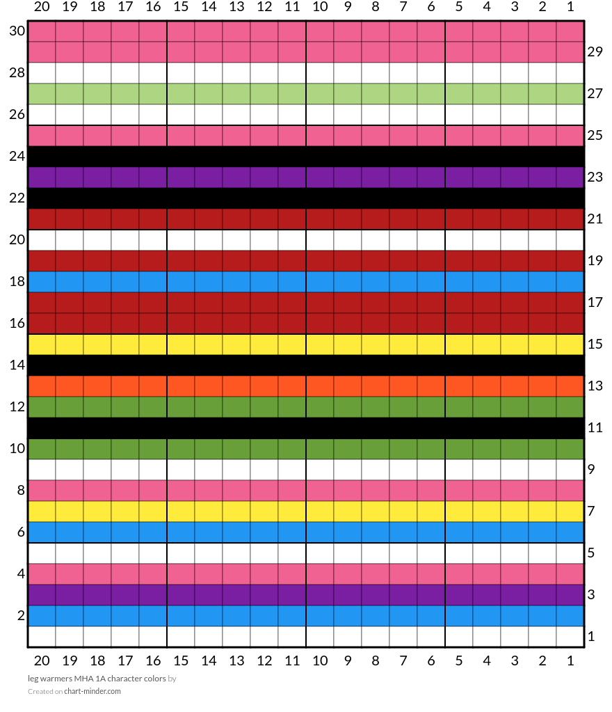 leg warmers MHA 1A character colors by Katelyn | Chart Minder